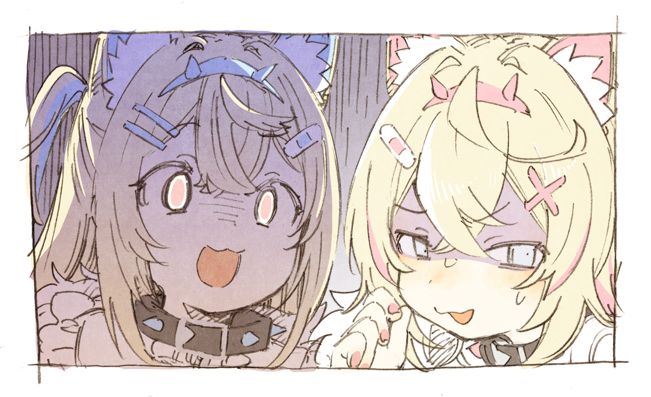 Safebooru - 2girls abara heiki animal ear fluff animal ears bandaid bandaid hair ornament blonde ...