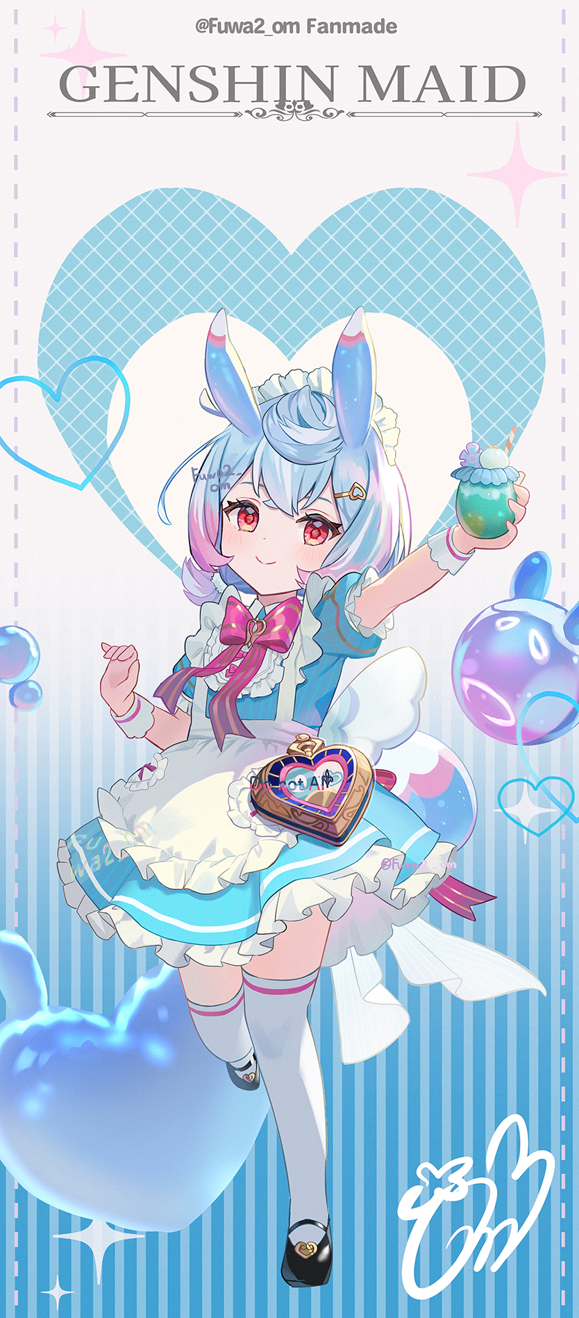 Safebooru - 1girl alternate costume apron black footwear blue dress blue hair closed mouth dress ...