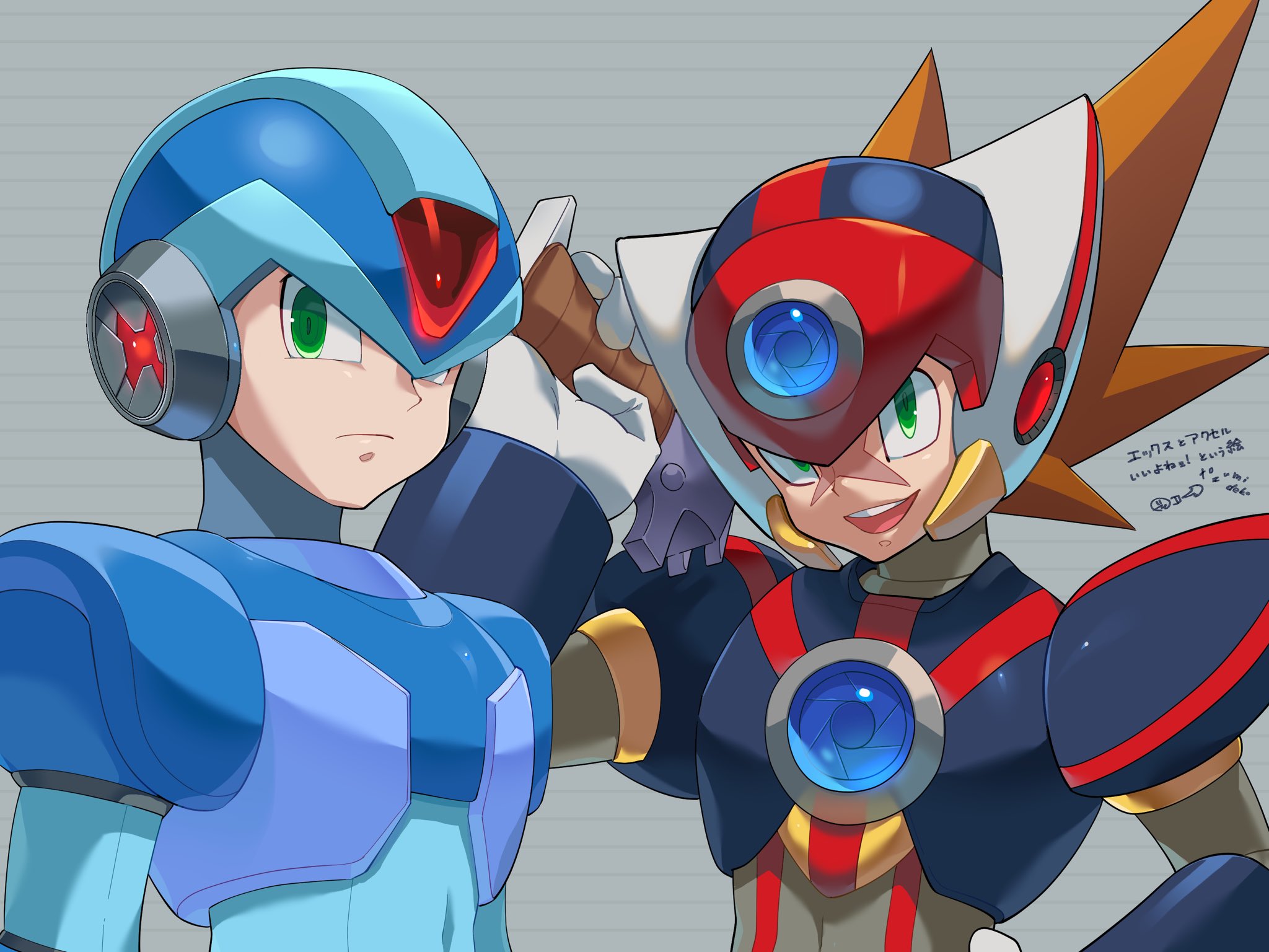 Safebooru - 2boys android armor axl (mega man) black armor blue armor ...