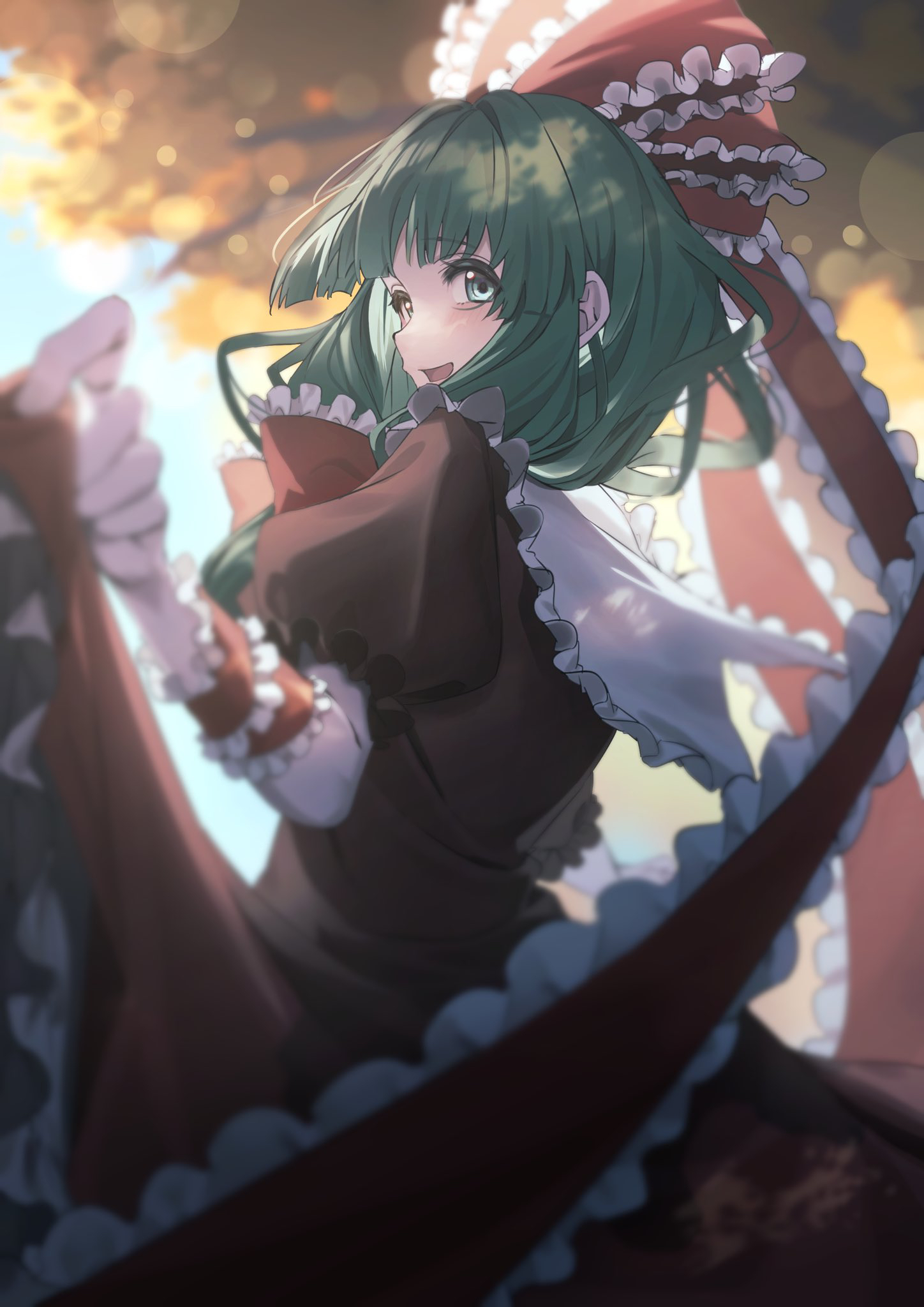 Safebooru - 1girl blurry blurry background bow clothes lift dress dress ...