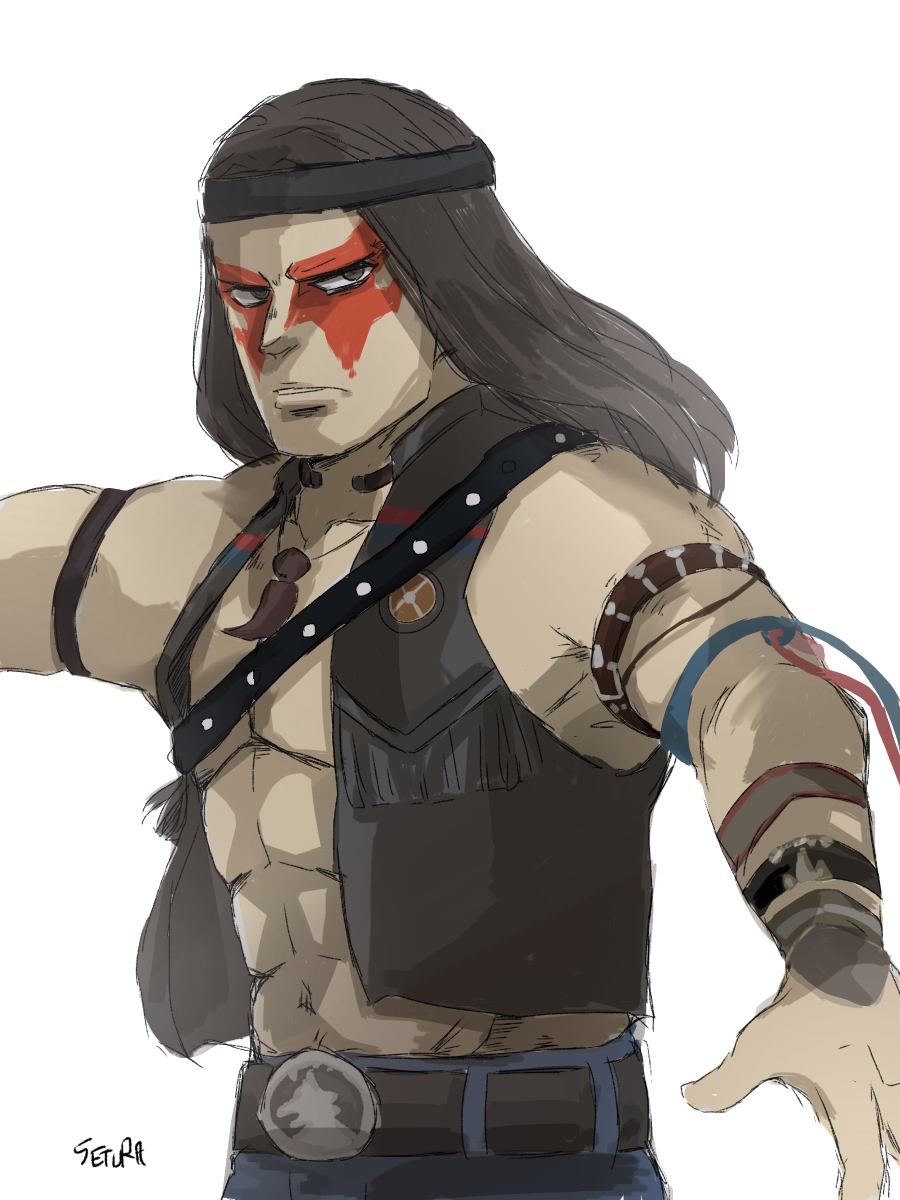 Safebooru - 1boy accessories headband jeans long hair male male focus ...