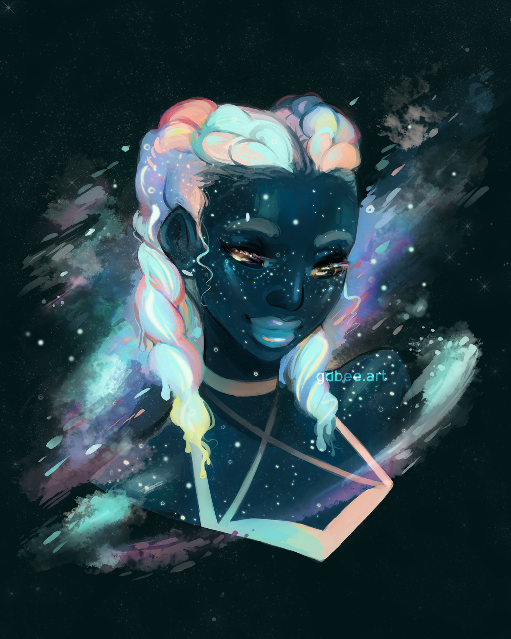 Safebooru - 1girl aqua hair black background blue hair blue lips blue shirt blue skin braid ...