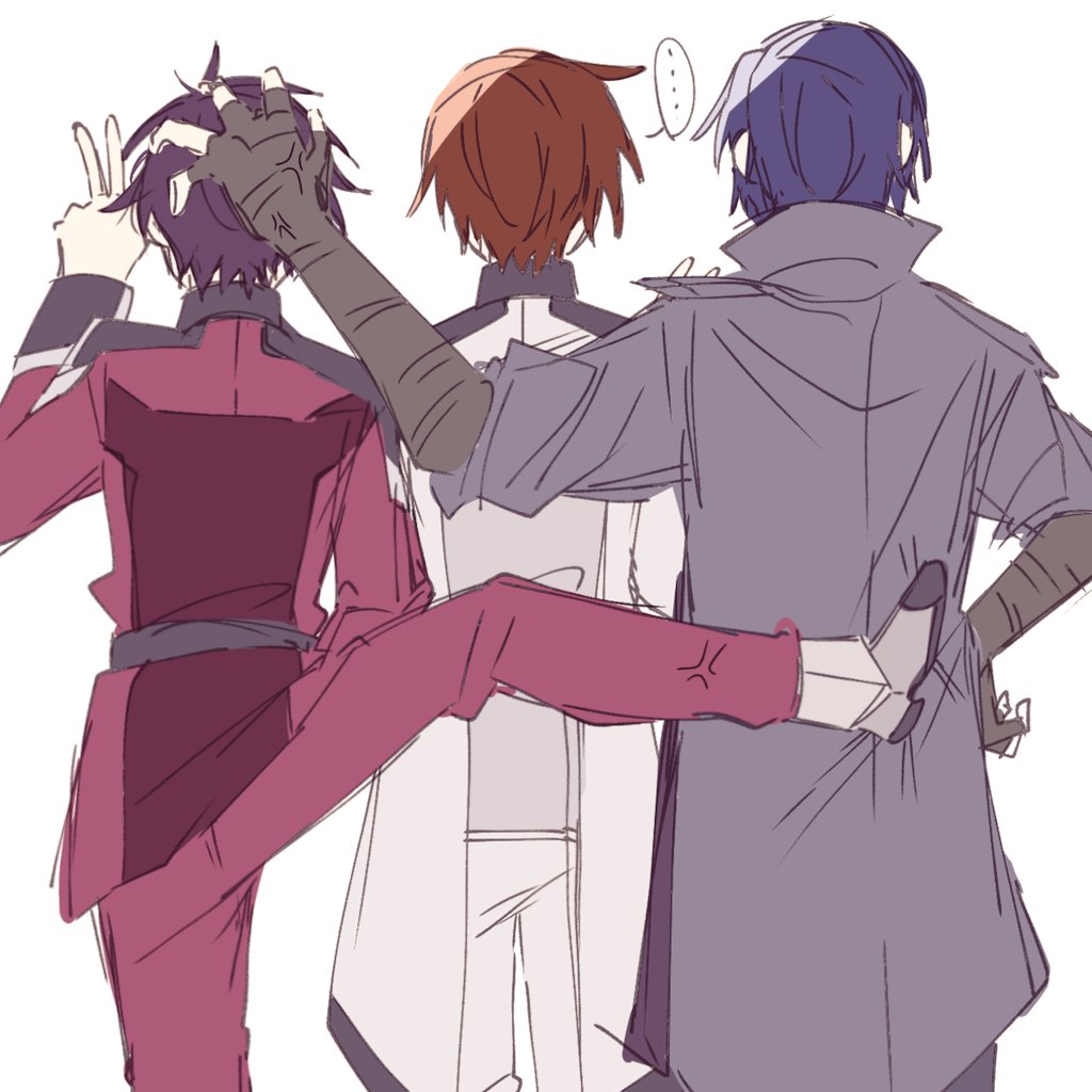 Safebooru - 3boys athrun zala black hair blue hair brown hair coat compass uniform er1ji6ou2004 ...