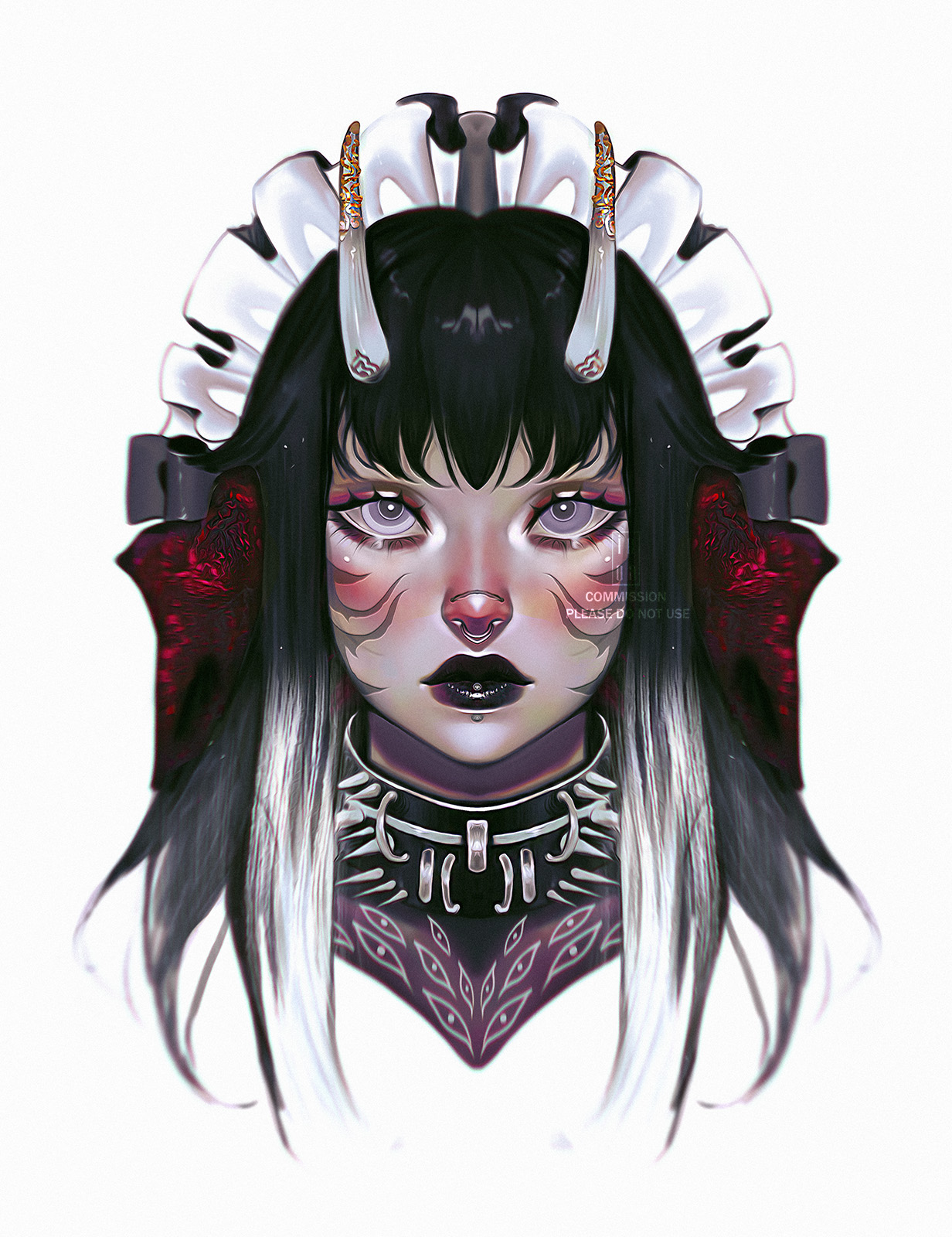 Safebooru - 1girl black hair black lips bow choker closed mouth commission hair bow highres ...