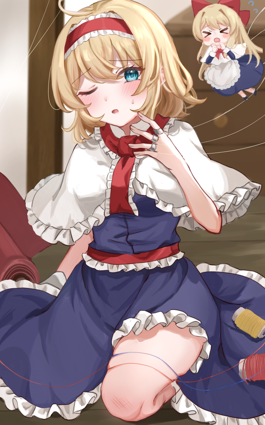 Safebooru - 1girl alice margatroid ascot blonde hair blue dress blue eyes cape dress frilled ...