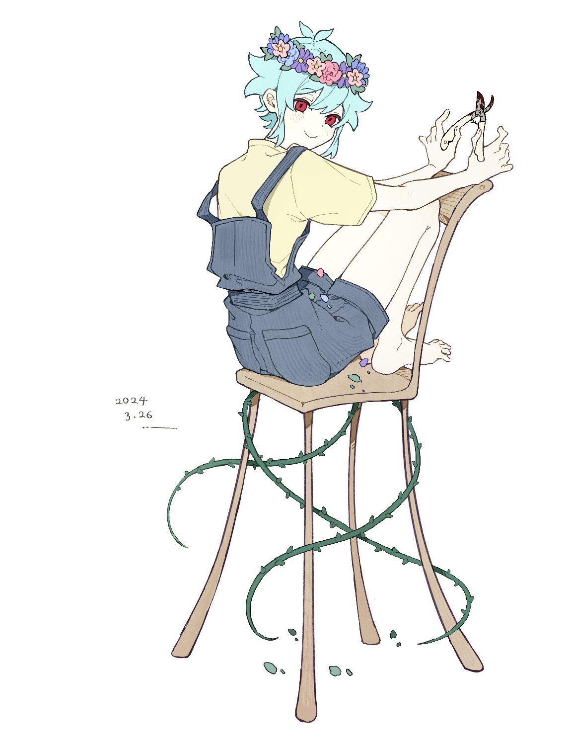 Safebooru - 1boy barefoot basil (headspace) (omori) basil (omori) blue ...