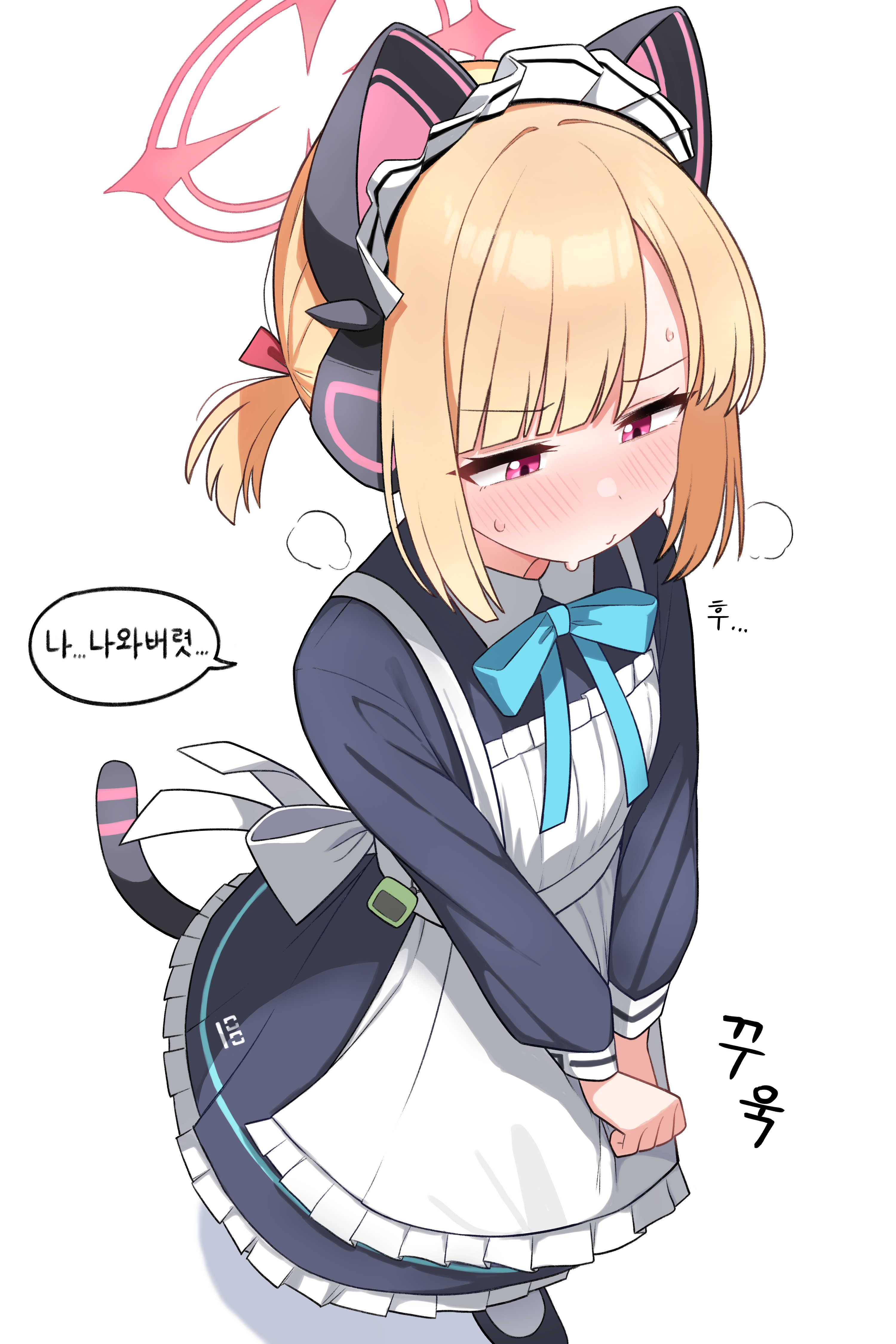 Safebooru - 1girl absurdres animal ear headphones animal ears apron black dress blonde hair blue ...