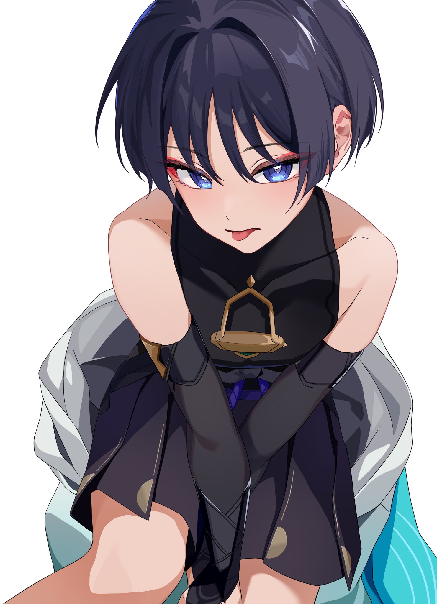 Safebooru - 1boy black gloves black hair black pants black shirt blue eyes chobonu closed mouth ...