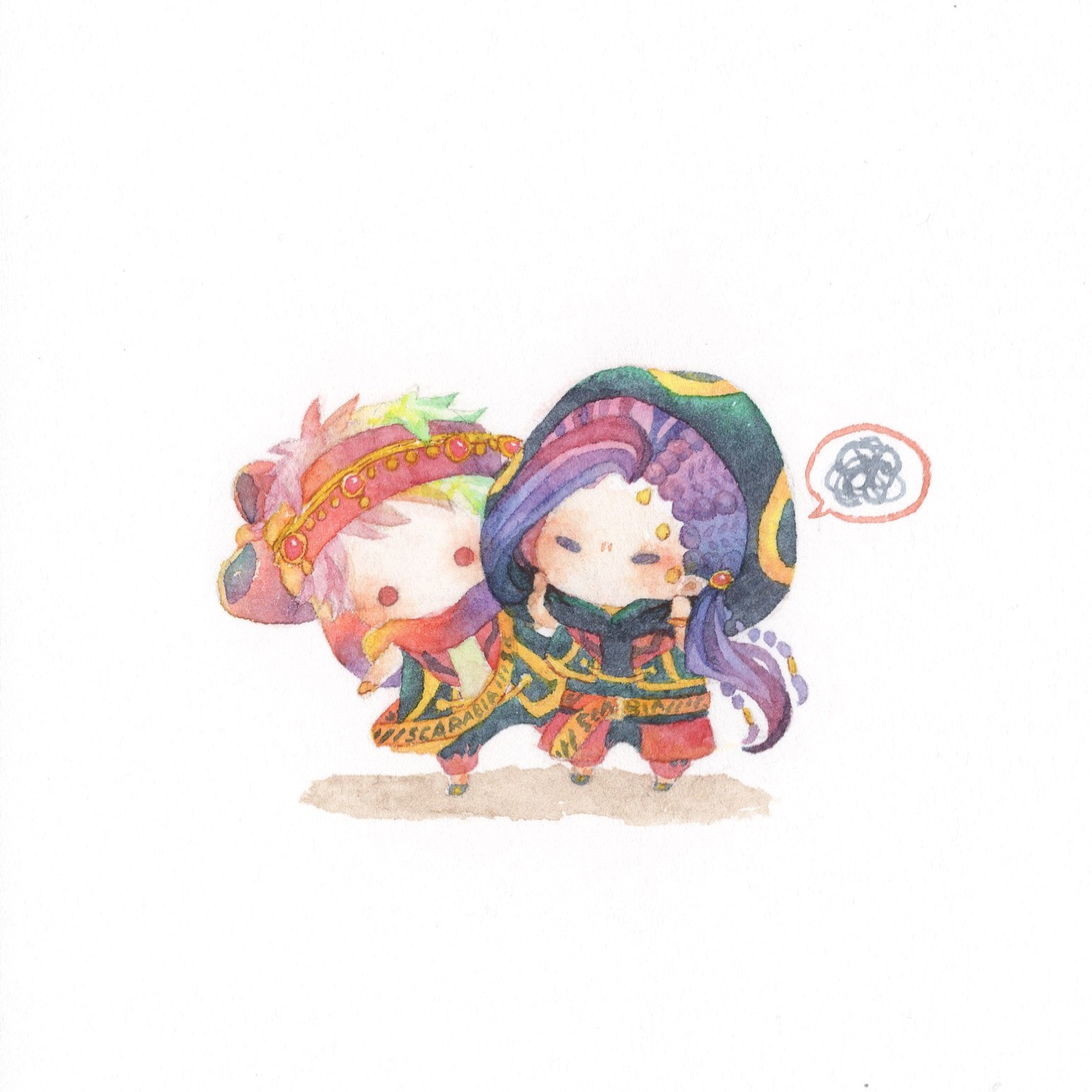 Safebooru - 2boys chibi full body green hair highres hood hood up jamil ...