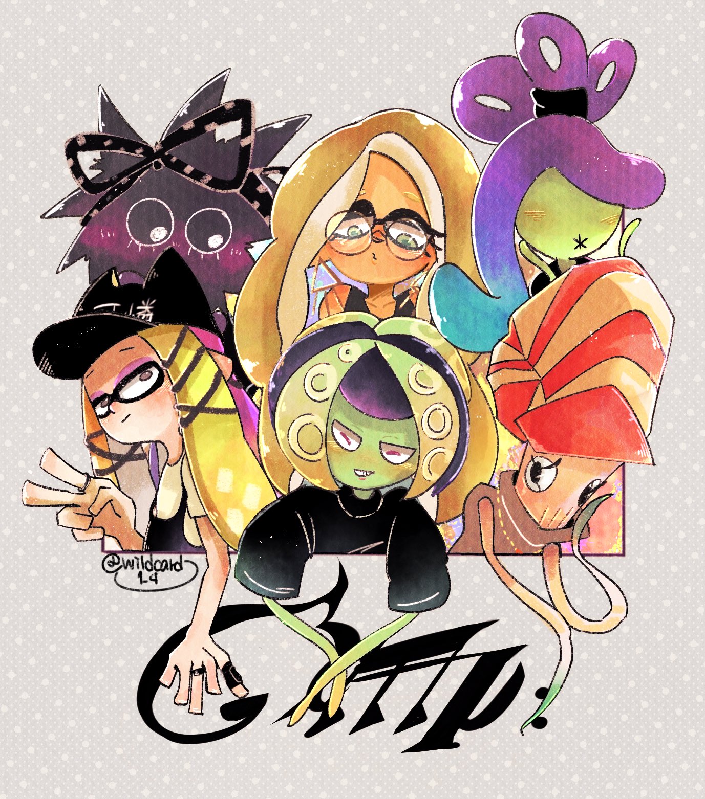 Safebooru - 6+girls aachin (splatoon) bibi (splatoon) black ribbon ...