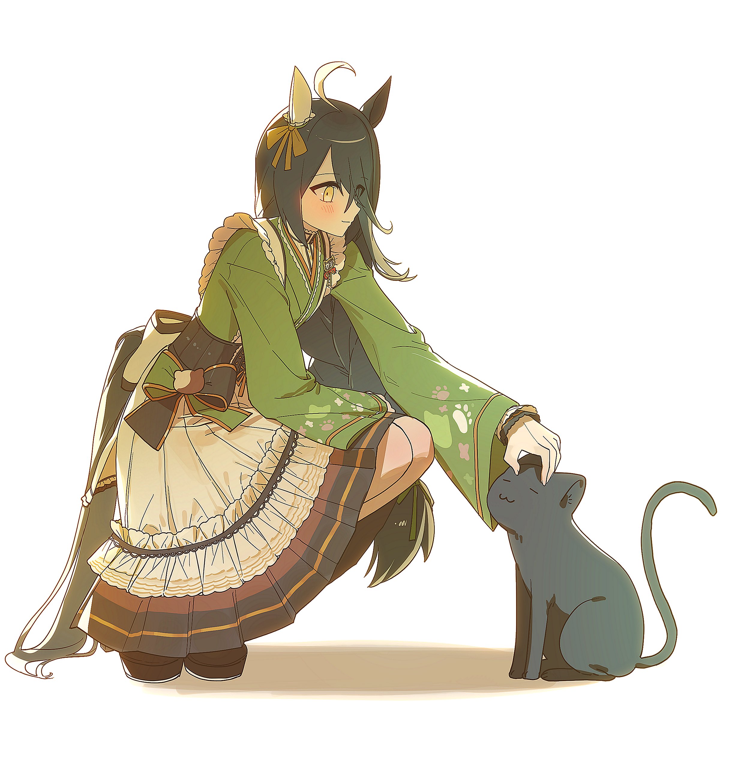 Safebooru - 1girl :3 absurdres ahoge animal animal ears black cat black hair cafetakki uma cat ...