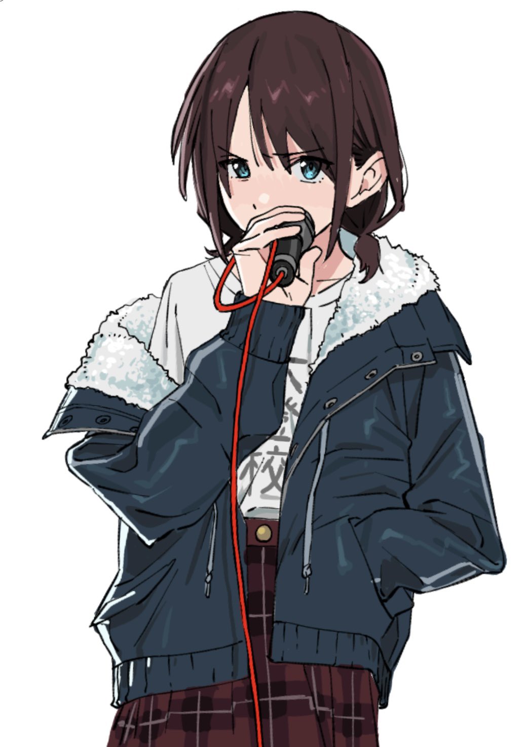 Safebooru - 1girl anzaiteru 099 blue jacket blush brown hair girls band cry glaring hand in ...