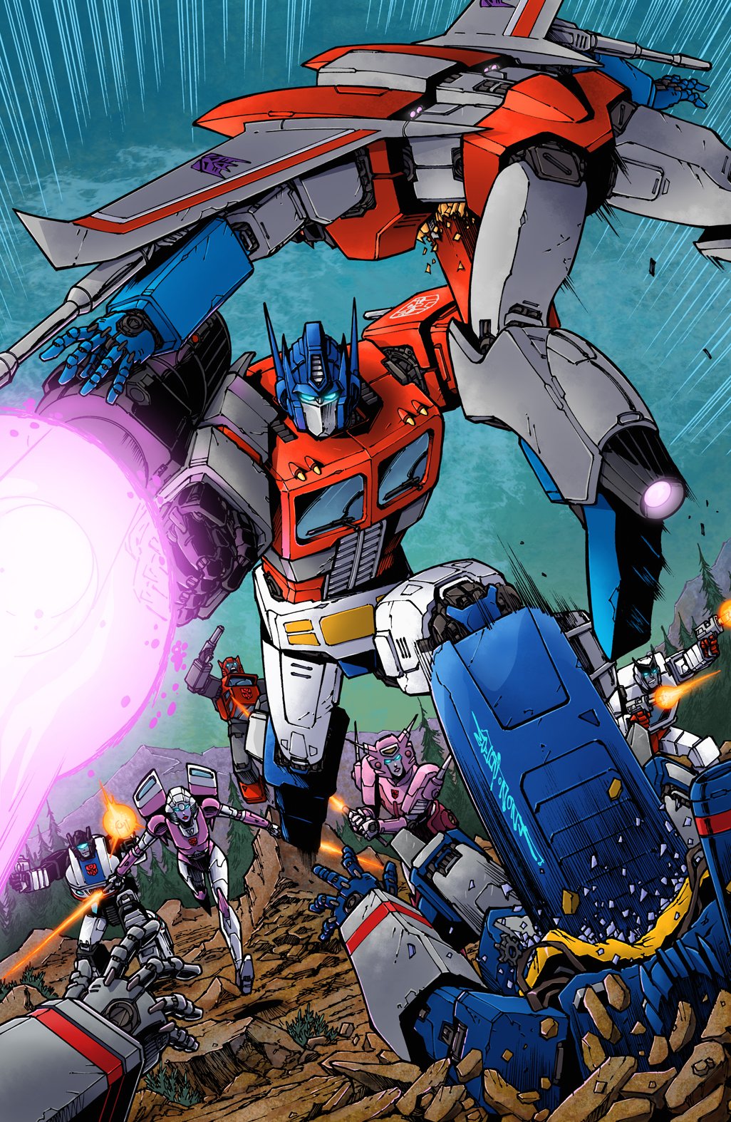 Safebooru - 2girls 5boys alex milne arcee arm cannon autobot blue eyes ...