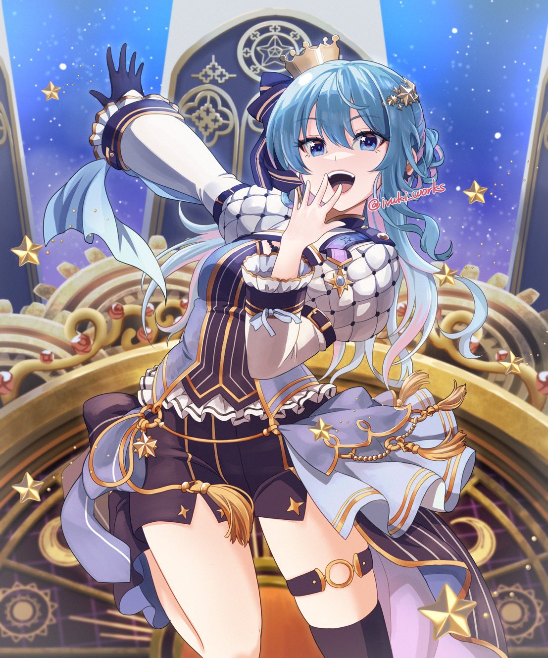 Safebooru - 1girl black footwear black gloves black shorts blue eyes ...