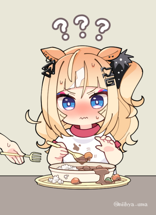 Safebooru - 1other ? ?? animal ears blonde hair bowl chibi closed mouth ...