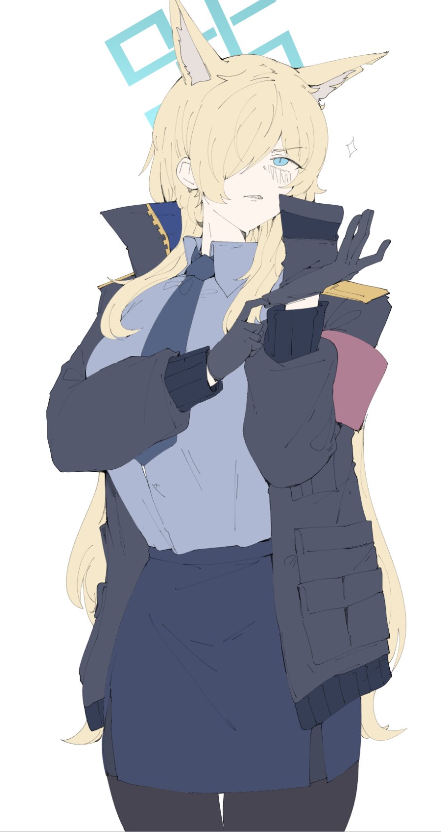 Safebooru - 1girl adjusting clothes adjusting gloves animal ears black gloves black jacket black ...