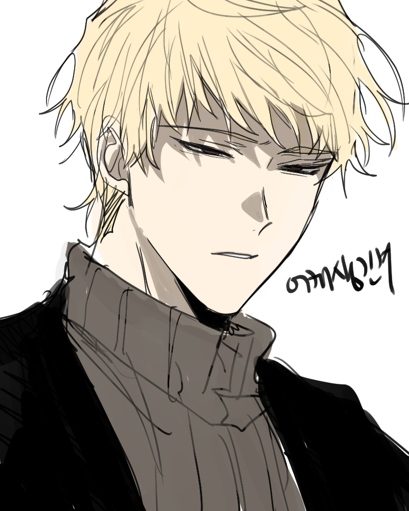 Safebooru - 1boy atou haruki black jacket blonde hair brown sweater commentary request grey ...