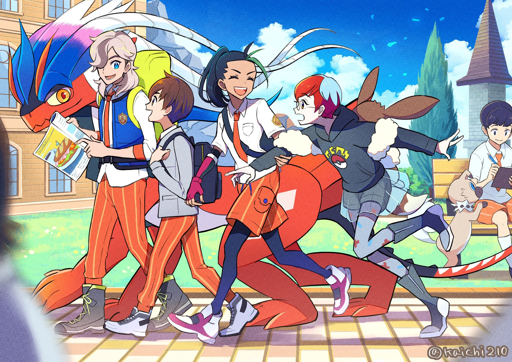 Safebooru - 2girls 3boys :d ^ ^ arm grab artist name arven (pokemon ...