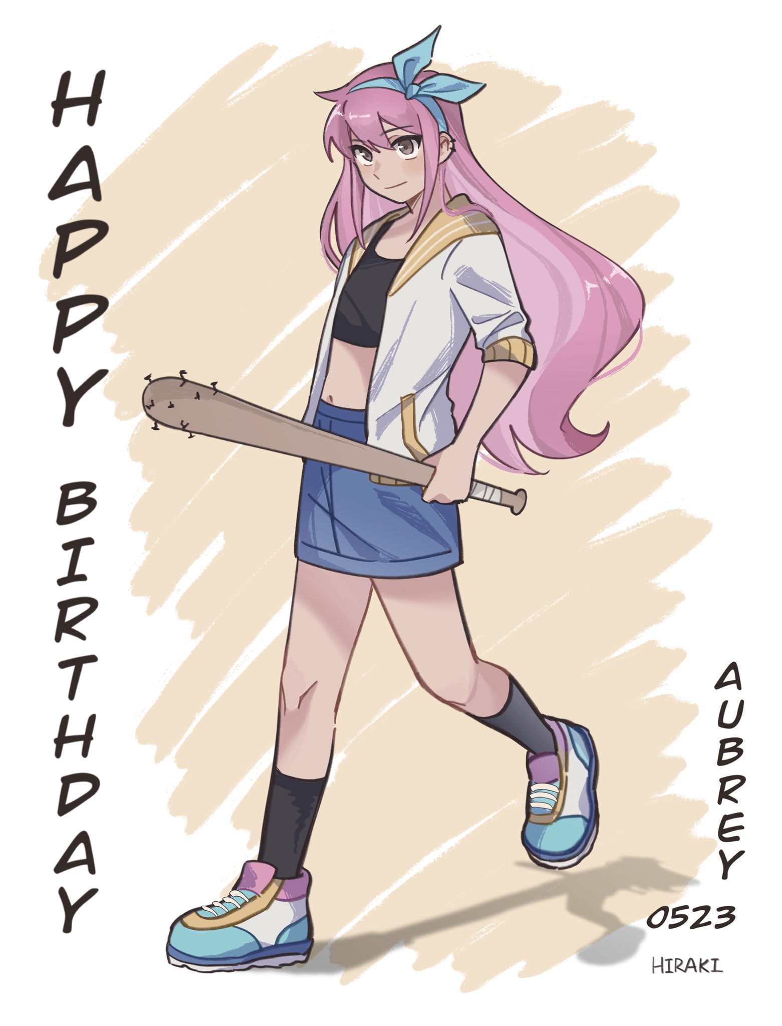 Safebooru - 1girl aoihiraki artist name aubrey (faraway) (omori) aubrey (omori) baseball bat ...