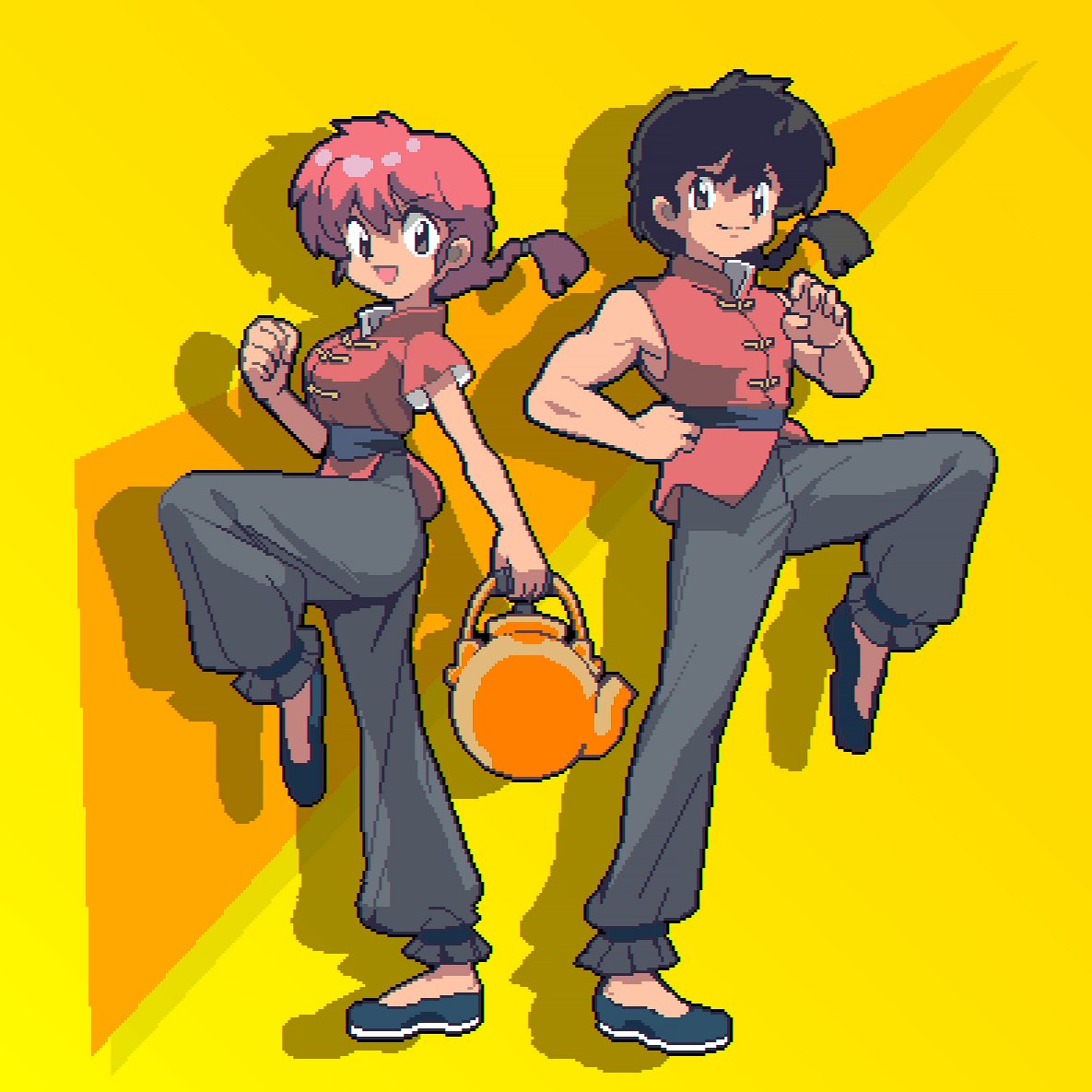 Safebooru - 1boy 1girl belt black belt black eyes black footwear black hair black pants bnmotive ...