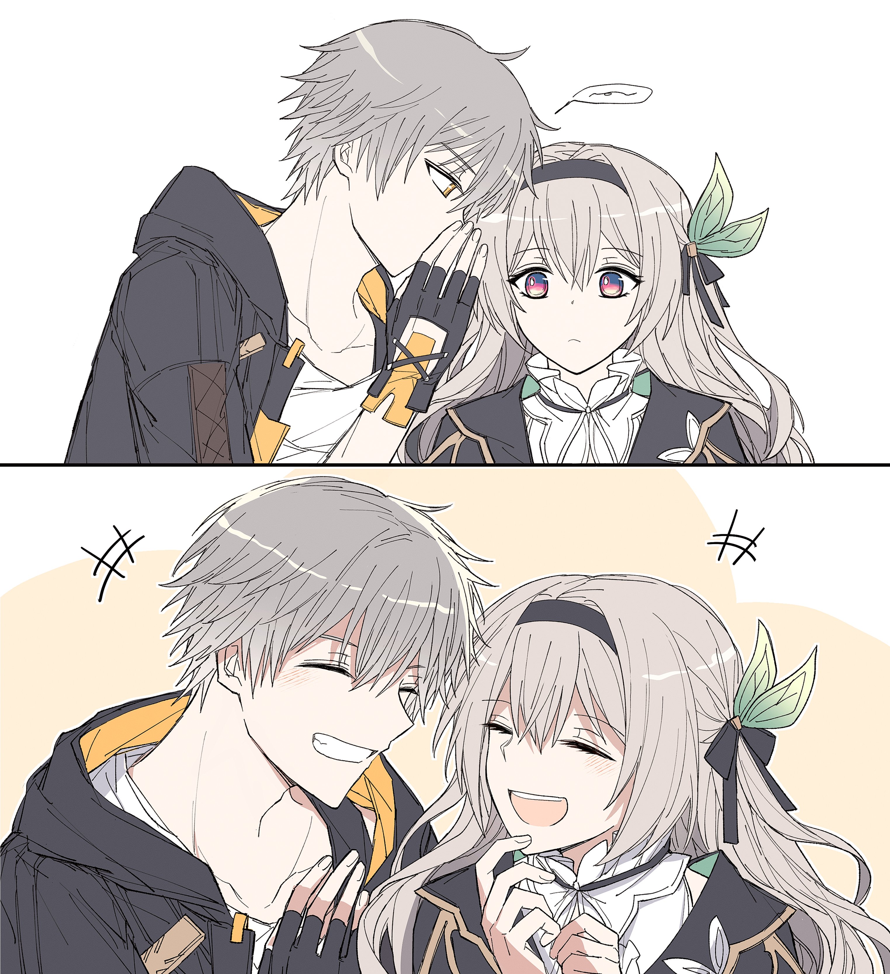 Safebooru - 1boy 1girl :d absurdres black coat black gloves black ...