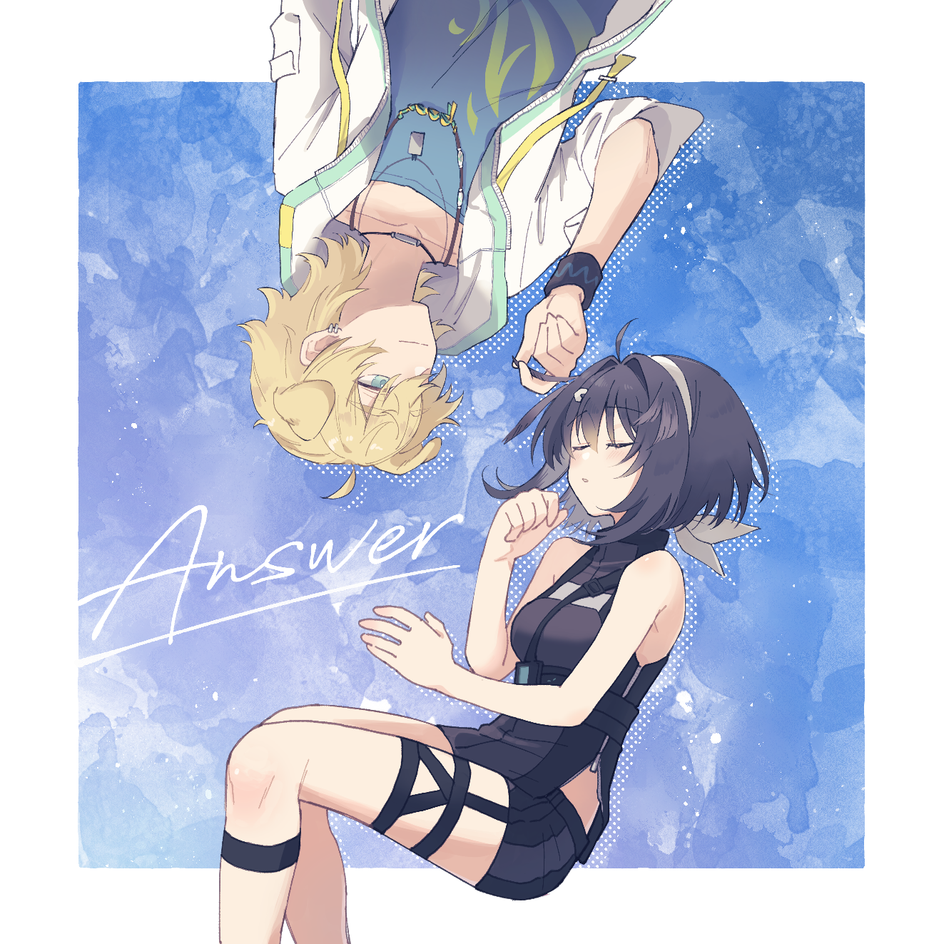 Safebooru - 1boy 1girl abstract background ahoge animal ears arknights black dress black hair ...