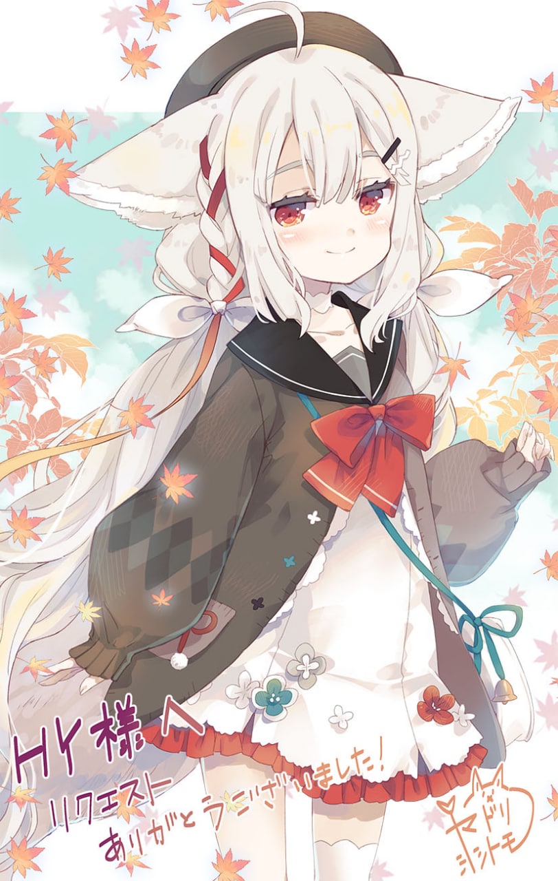 Safebooru - ahoge animal ear fluff animal ears asymmetrical legwear bag beret black beret black ...