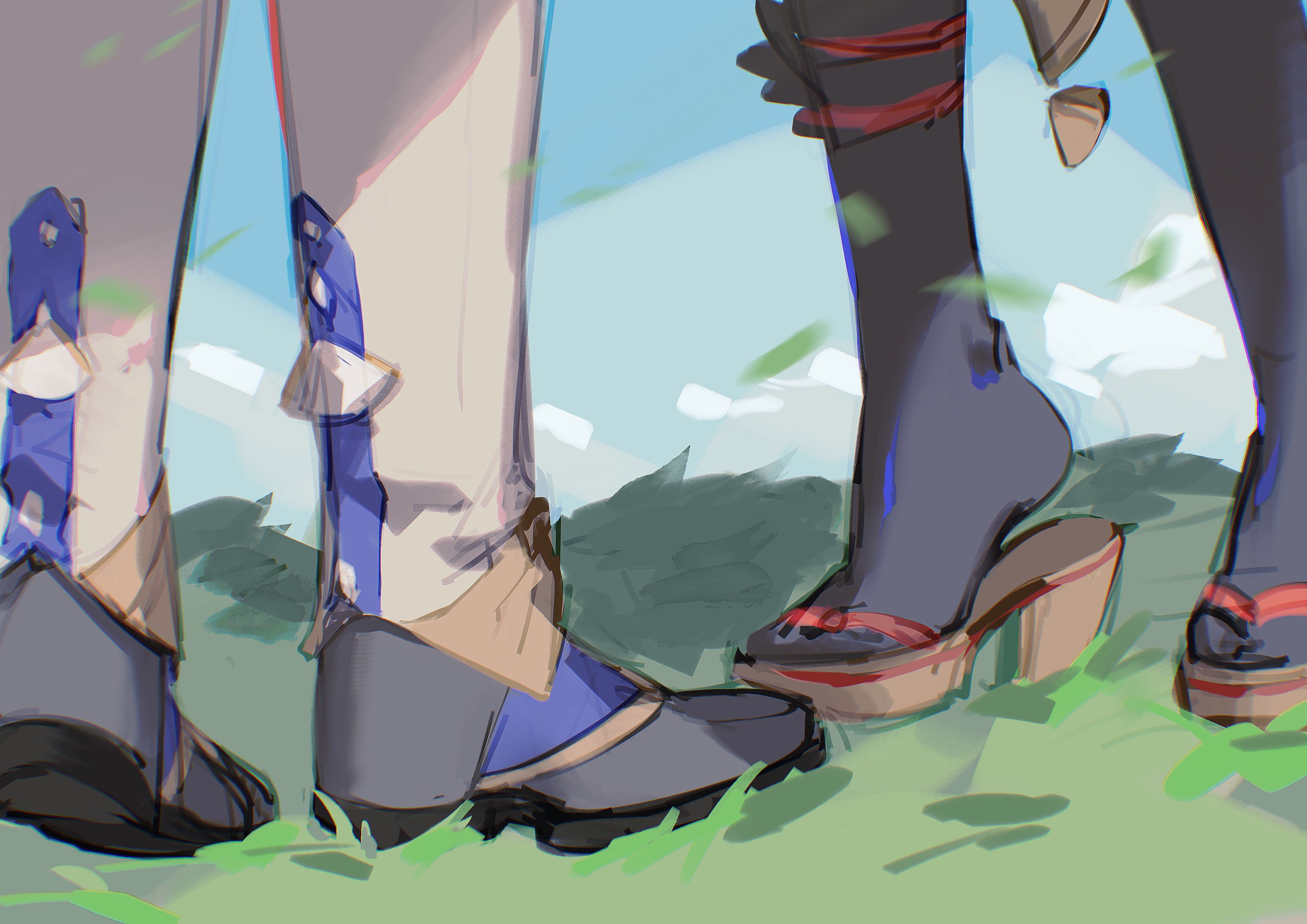 Safebooru - 1boy 1girl absurdres black footwear black thighhighs blue ...