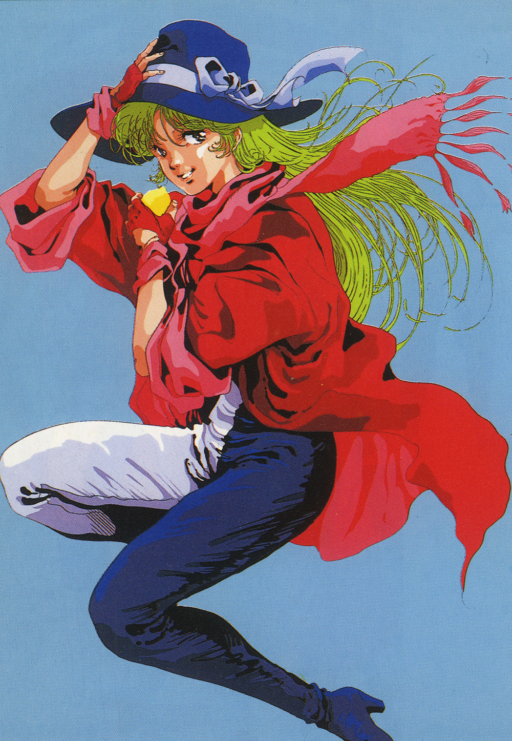 Safebooru - 1980s (style) 1girl fingerless gloves gloves green hair ...