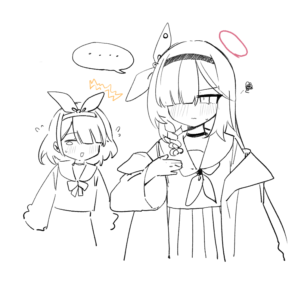 Safebooru - 2girls arona (blue archive) black serafuku blue archive grey eyes grey hair halo ...