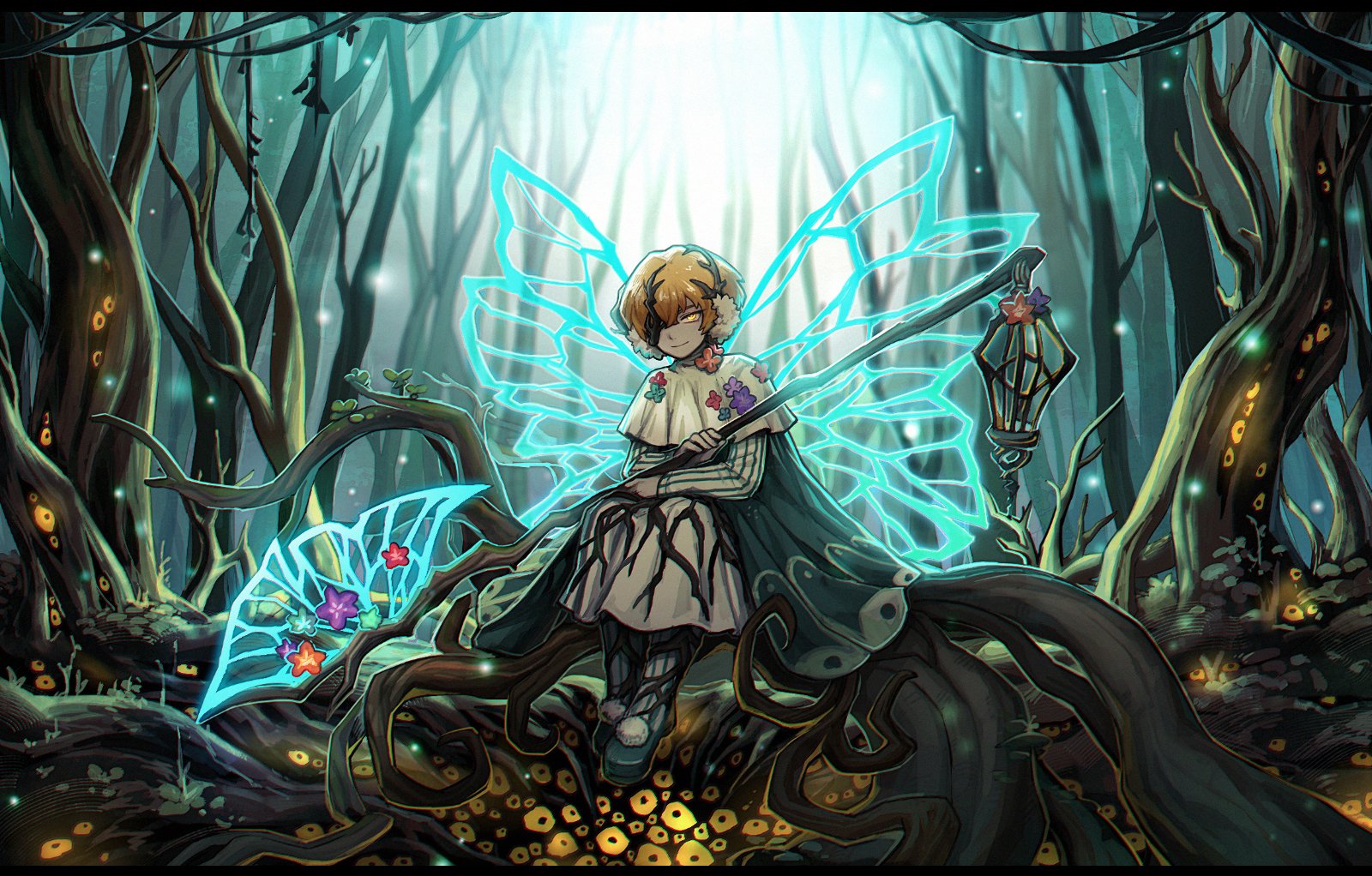 Safebooru - 1boy axe birdcage blonde hair cage cape capelet closed ...