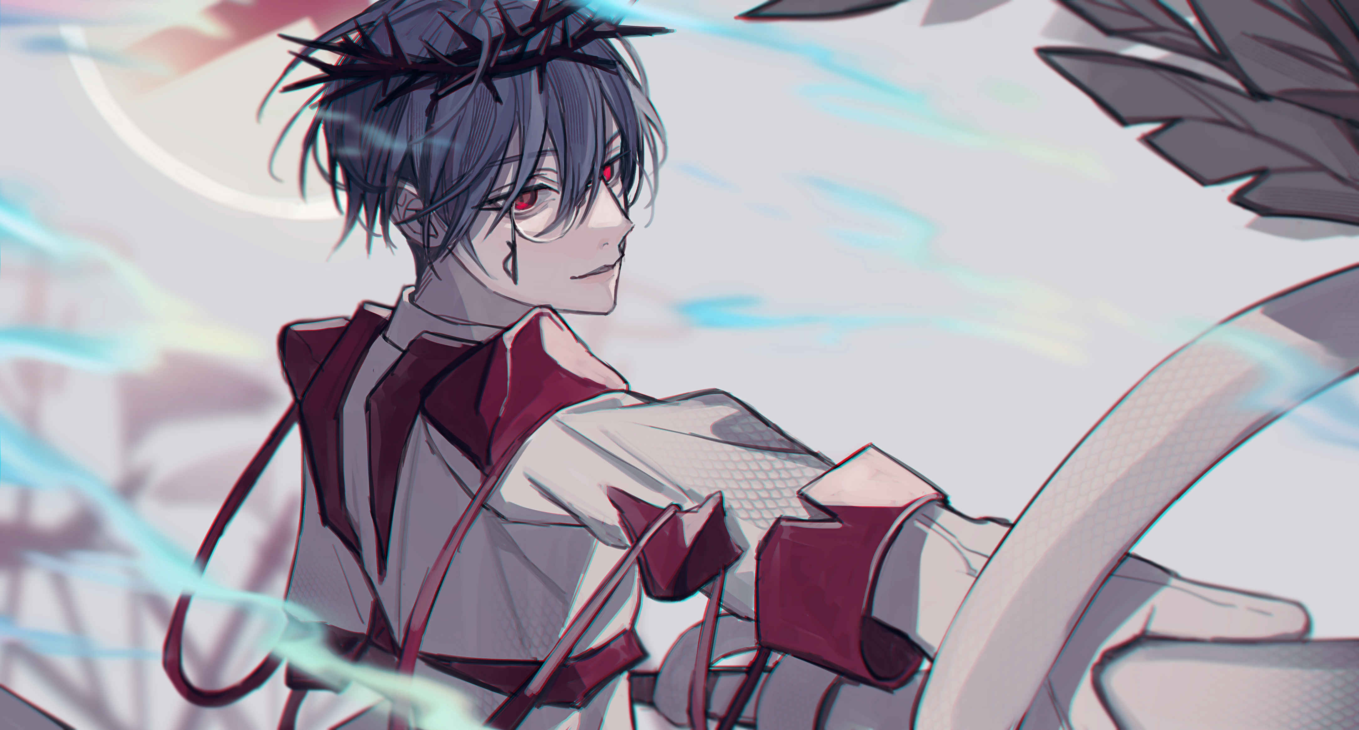 Safebooru - 1boy absurdres blue hair crown of thorns employee (project ...