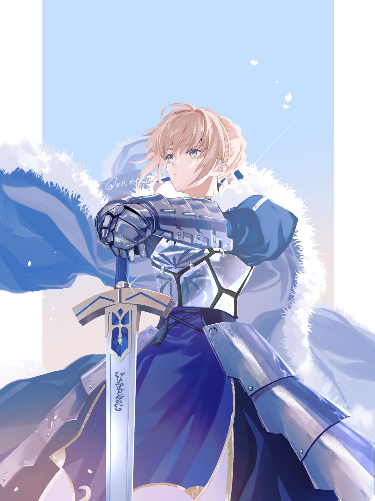 Safebooru - 1girl ahoge armor armored dress artoria pendragon (fate) blonde hair blue dress ...