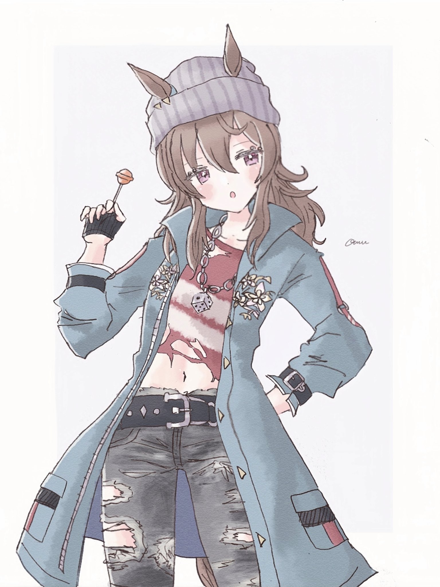 Safebooru - 1girl :o animal ears beanie belt belt buckle between fingers black belt black gloves ...