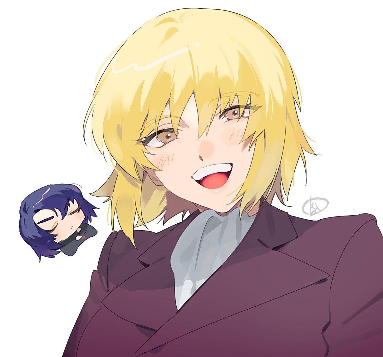 Safebooru - 1boy 1girl :d ascot athrun zala blonde hair blue hair blush ...
