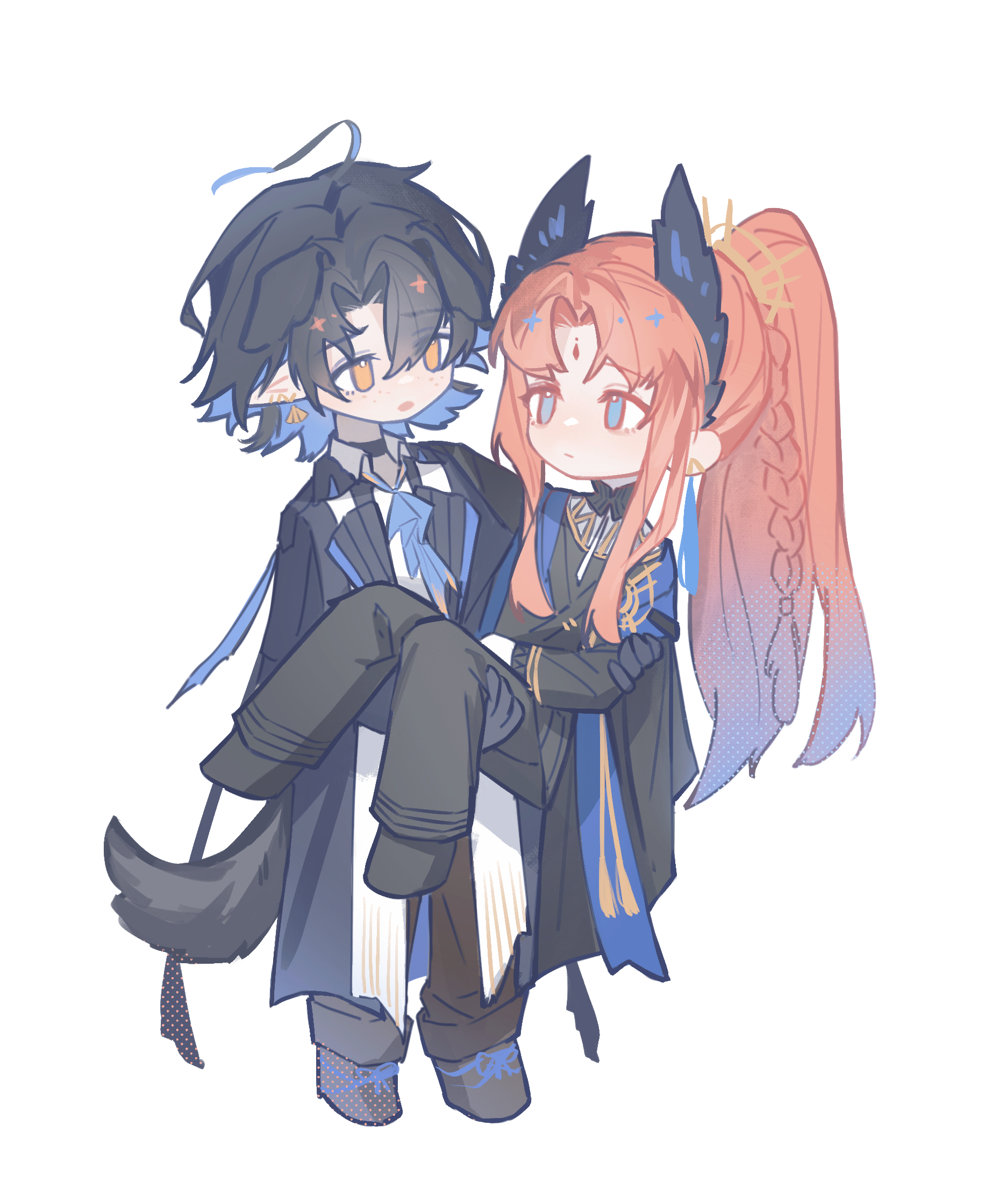 Safebooru - 2boys arknights ascot bieshi black coat black footwear black gloves black hair black ...