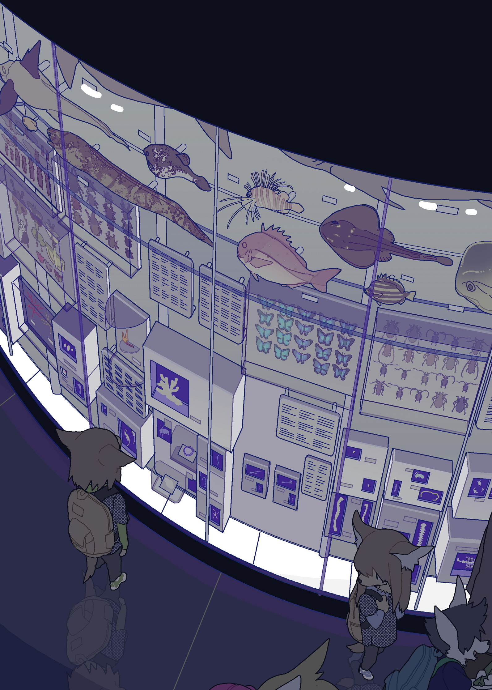 Safebooru - 1girl 2boys aquarium backpack bag black hair black pants ...