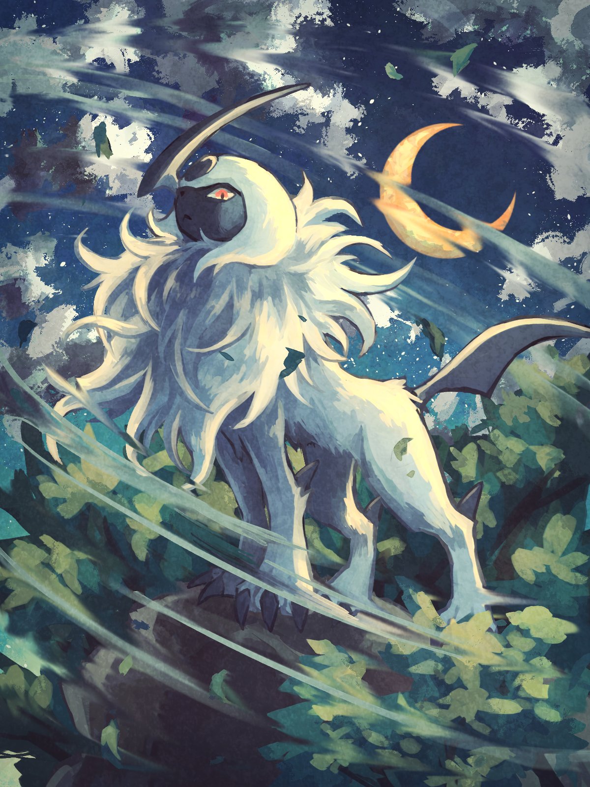 Safebooru - 7 phi 3 absol all fours body fur clouds full body full moon ...