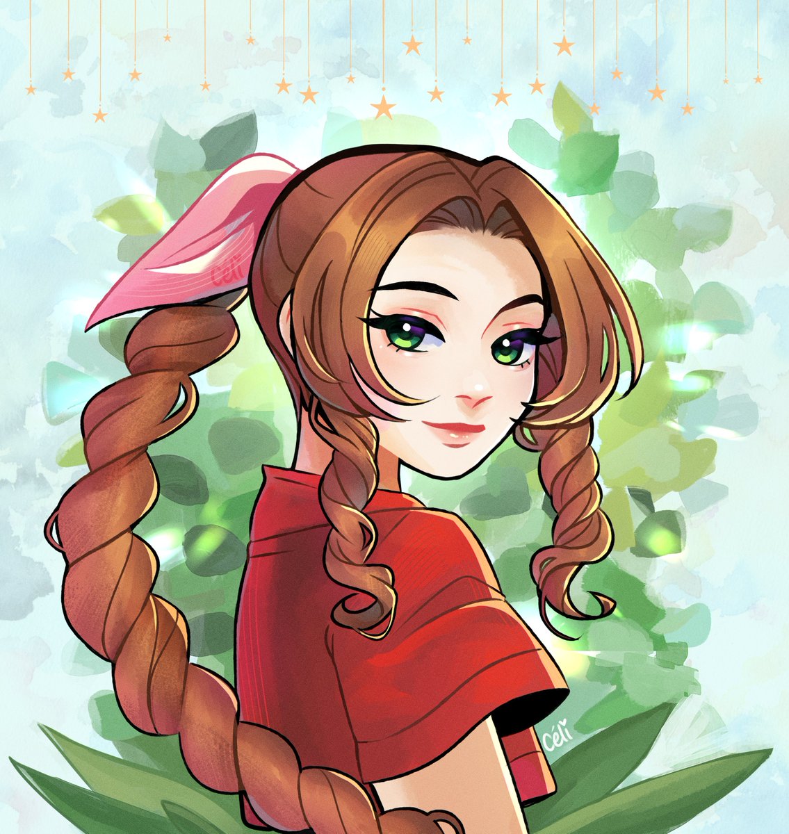 Safebooru - 1girl aerith gainsborough braid braided ponytail brown hair ...