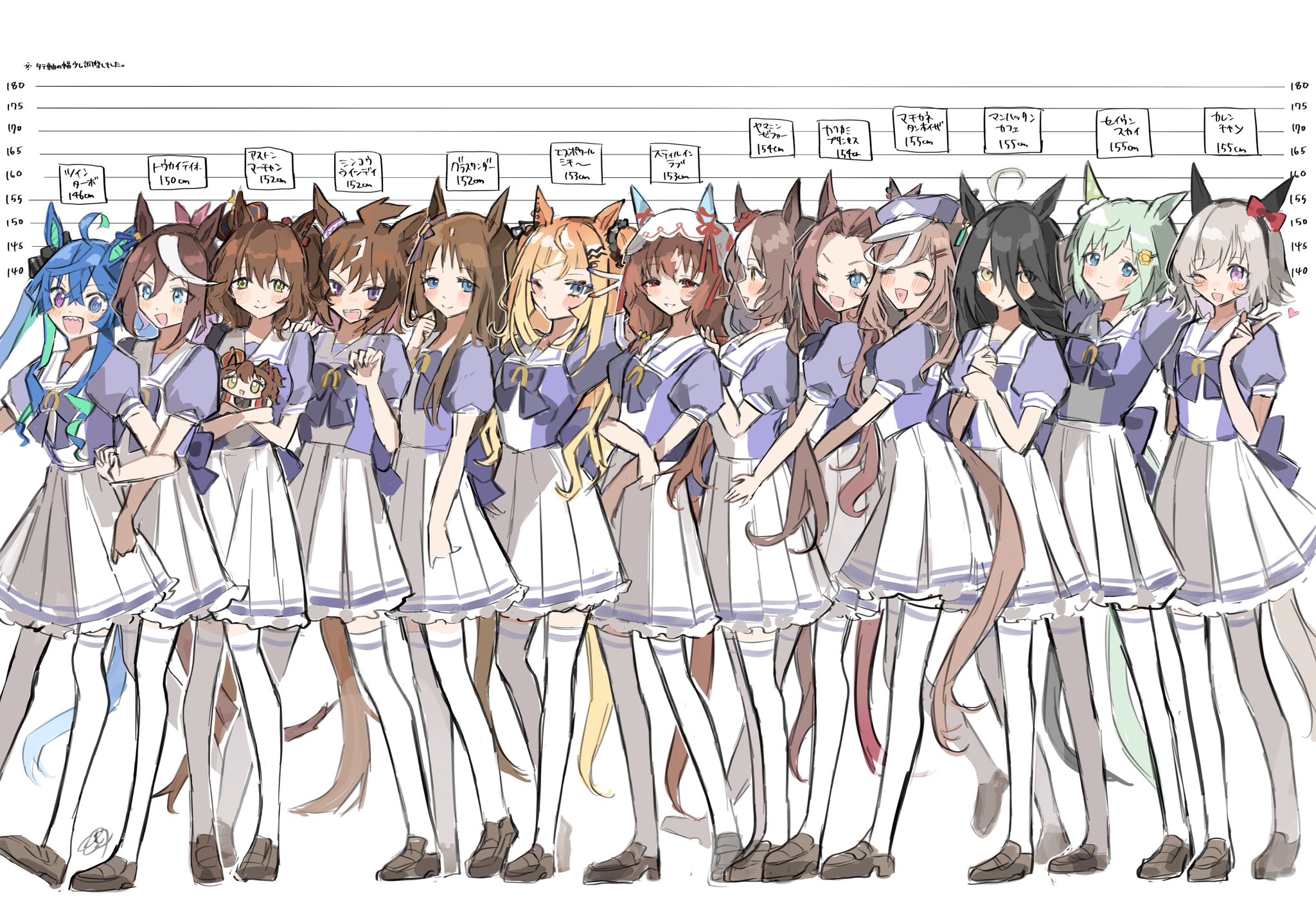 Safebooru - 6+girls @ @ ahoge animal ears aqua hair arms on another's shoulder aston machan ...