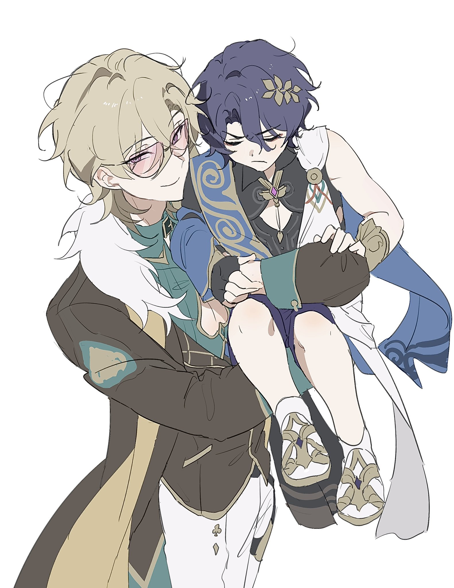 Safebooru - 2boys aged down aqua shirt aventurine (honkai: star rail) black gloves black shirt ...