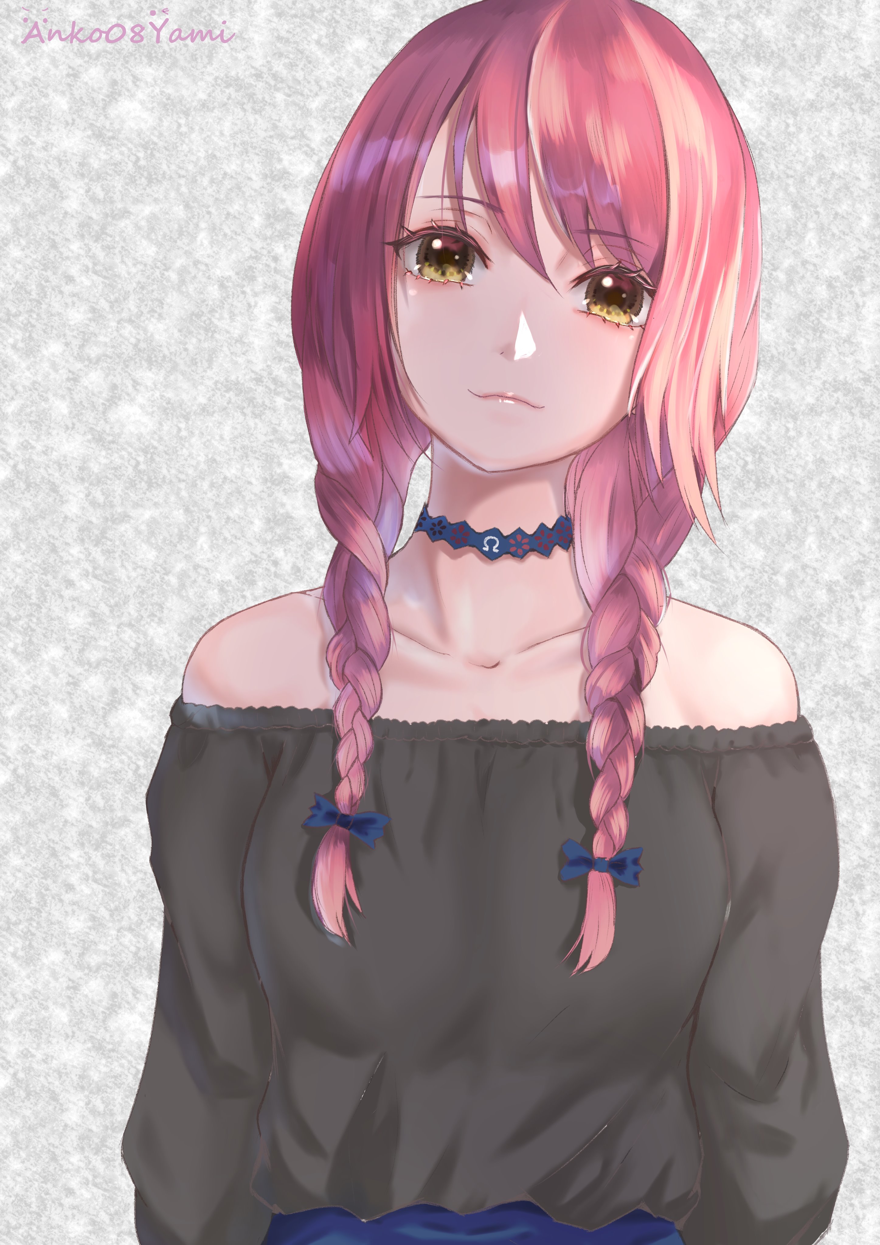 Safebooru - 1girl absurdres alternate hairstyle bare shoulders black shirt bow braid breasts ...
