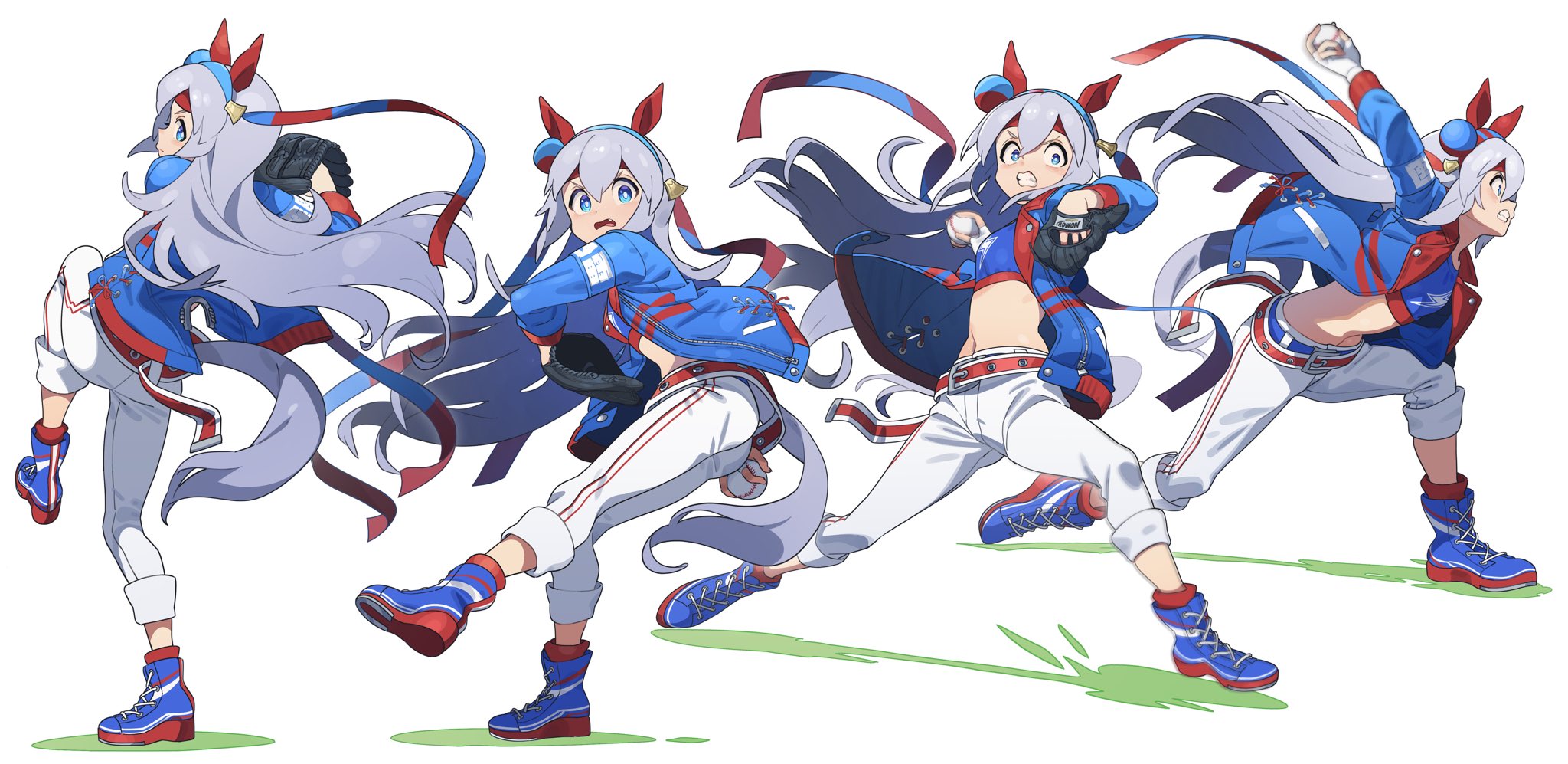 Safebooru - 1girl animal ears arm up baseball baseball mitt belt blue eyes character request ...