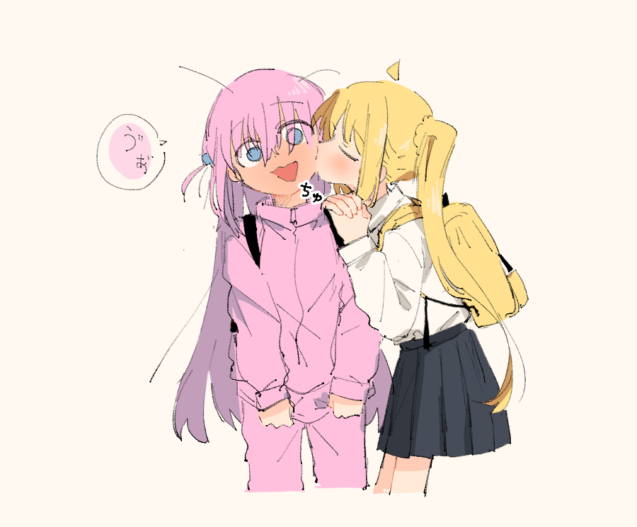 Safebooru - 2girls ahoge backpack bag black skirt blonde hair blue eyes blush bocchi the rock ...