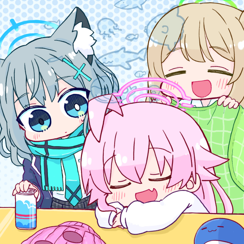 Safebooru - 3girls :d ahoge animal ear fluff animal ears balaclava ...