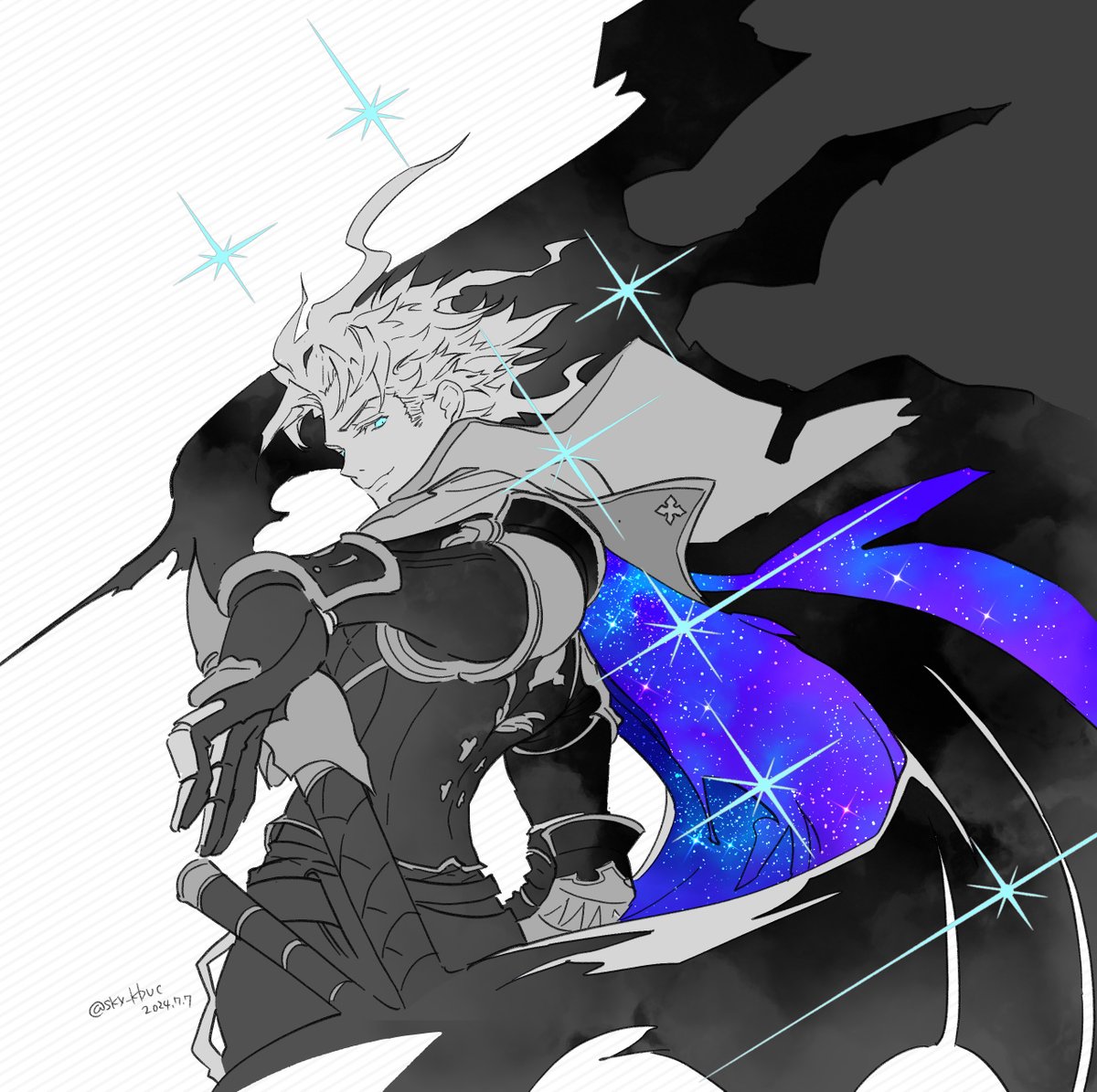 Safebooru - 1boy arm up armor armored gloves belt black armor black belt black gloves blue eyes ...