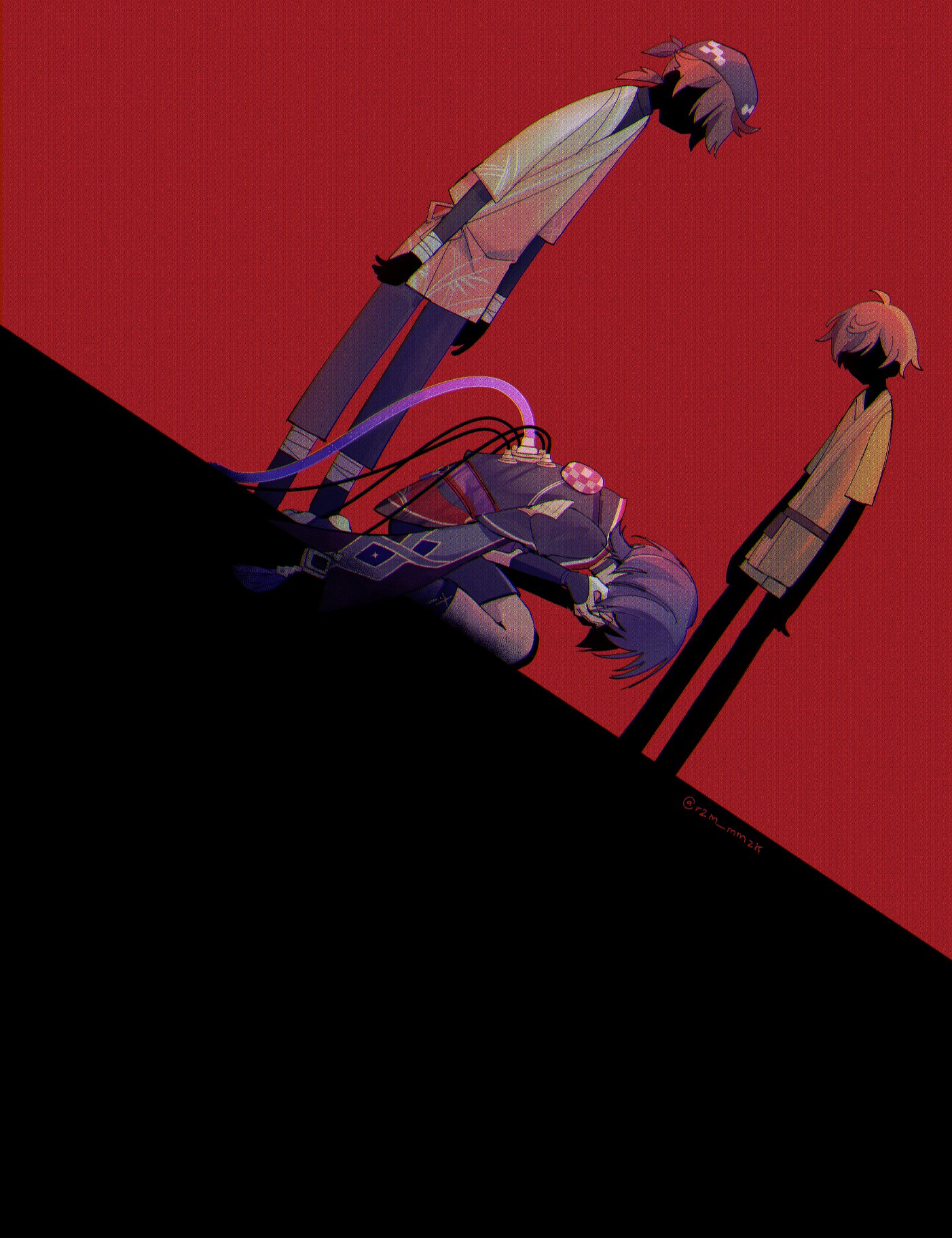 Safebooru - 3boys armor bag bandaged ankle bandaged wrist bandages belt black background black ...