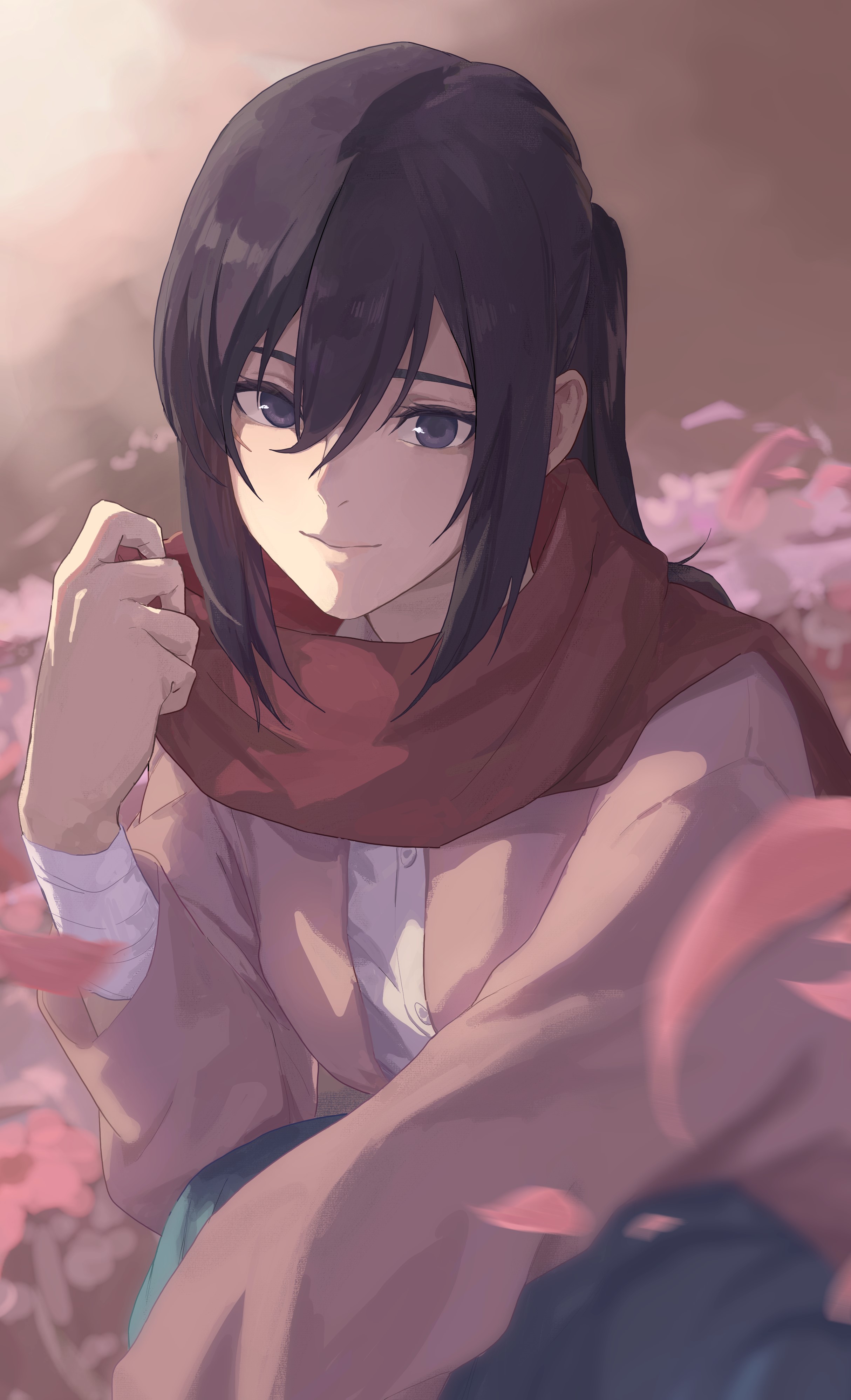 Safebooru - 1girl absurdres bandaged arm bandages black eyes black hair cardigan closed mouth ...