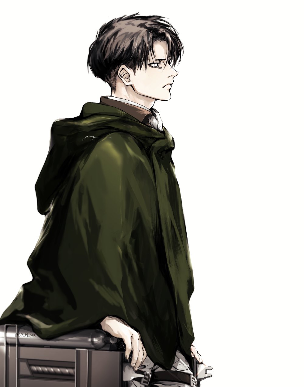 Safebooru - 1boy black hair brown jacket cloak collared shirt facing to ...