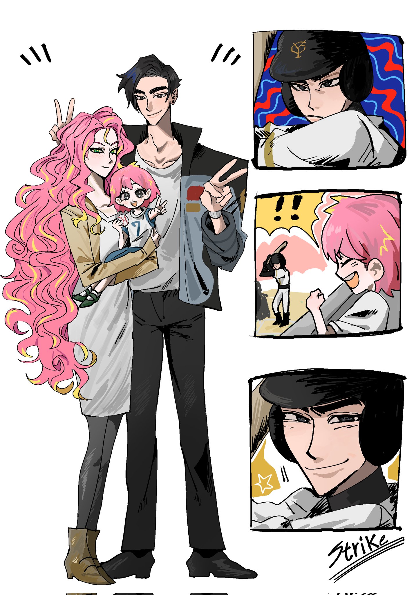 Safebooru - 1boy 2girls animification baseball bat baseball cap blush ...